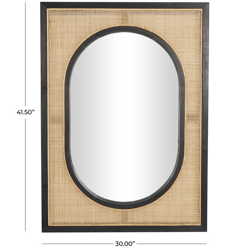 AllModern Nela Wood And Rattan Flat Wall Mirror | Wayfair